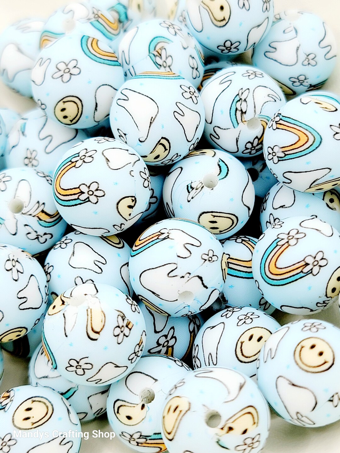 SET OF 5 or 10, Dental Beads, Tooth Printed Silicone Bead, 15mm Print ...