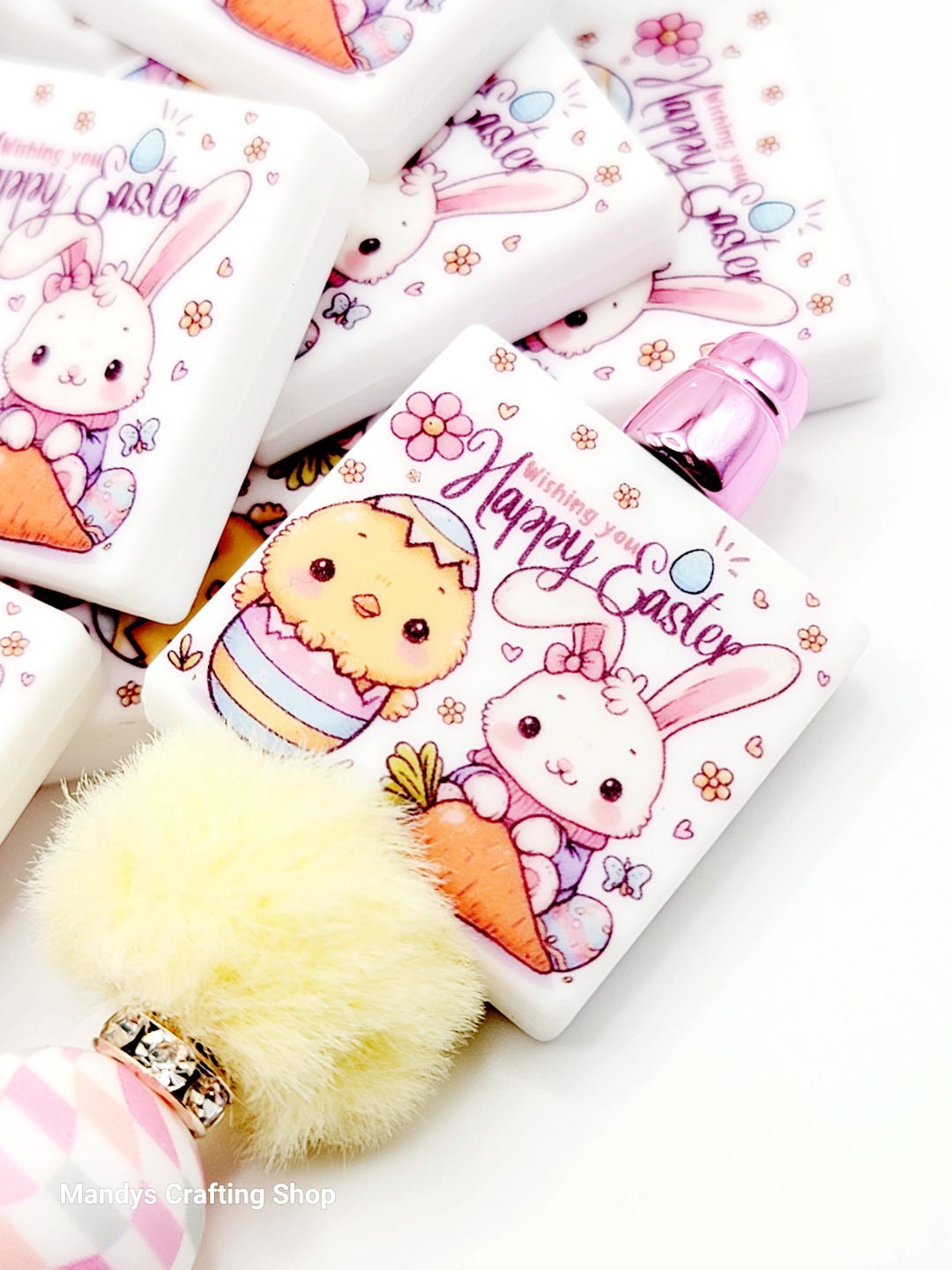 SET of 2, Happy Easter Chick and Bunny Focal Pen Bead, Easter Beads ...