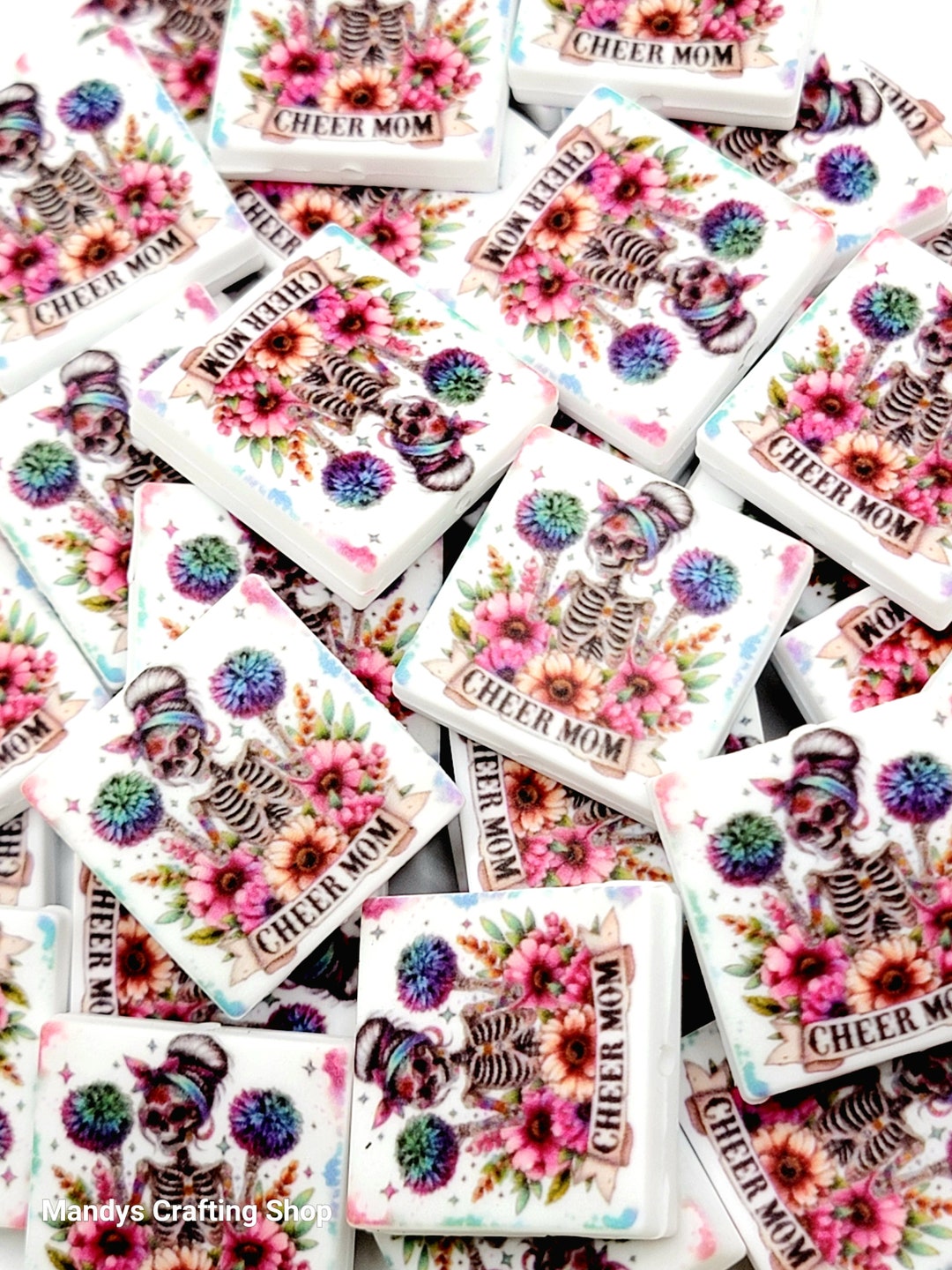 SET of 2, Cheer Mom Focal Silicone Bead, Printed Focal Bead, Cheer ...