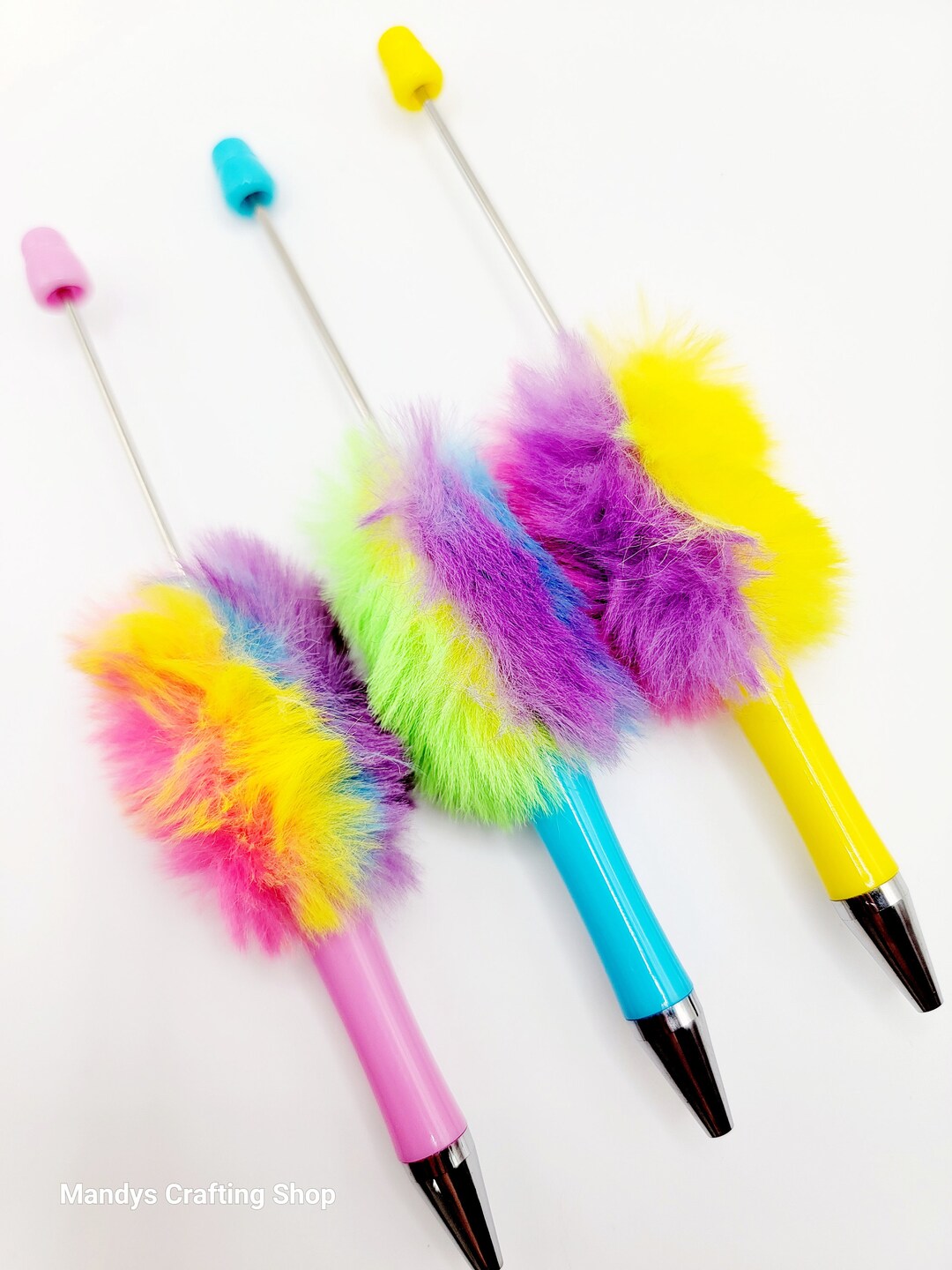 DIY Beadable Pens, Rainbow Tie Dye Fluffy Feather Beadable Pens ...