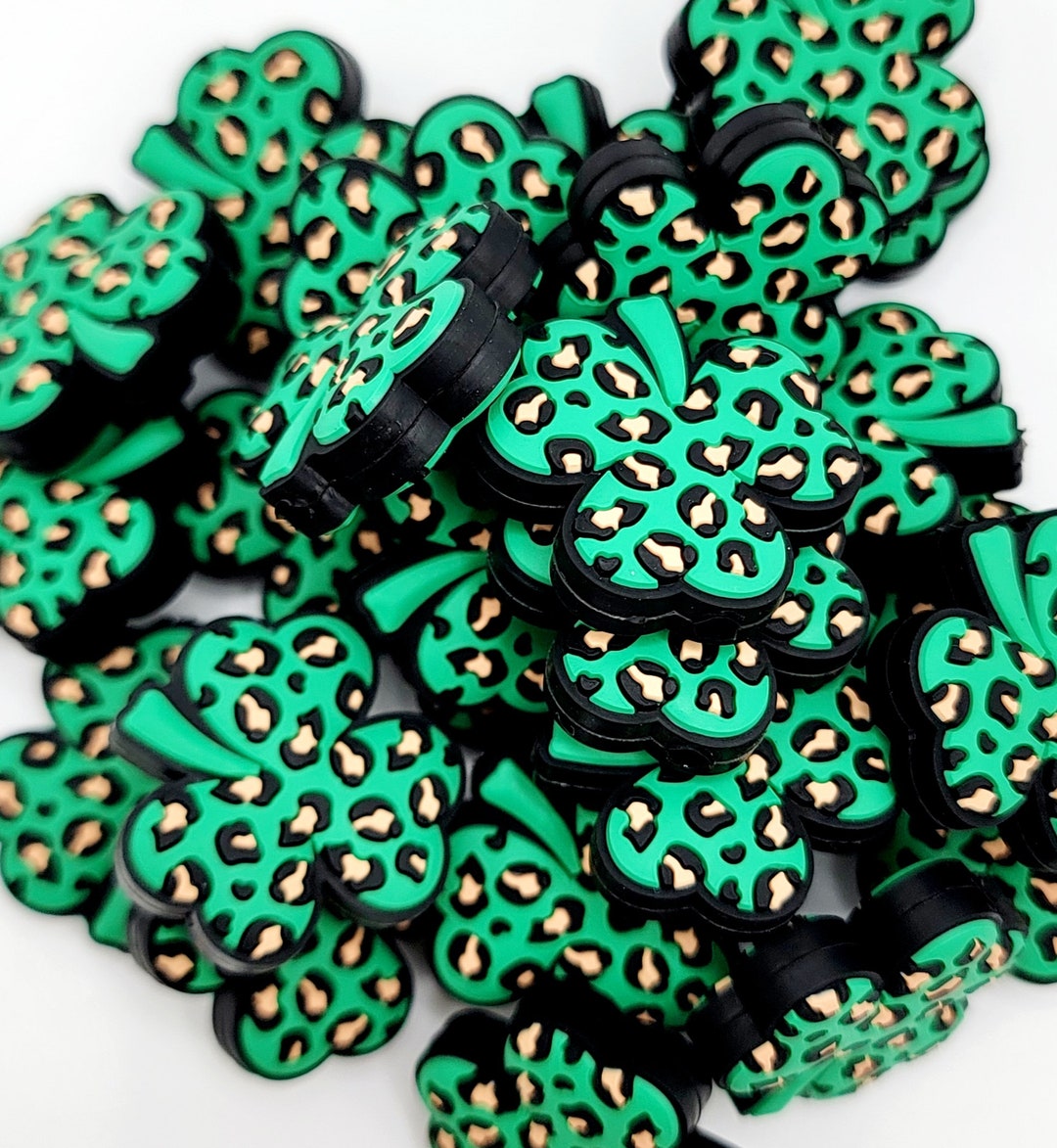 SET of 2, Shamrock Focal Bead, Leopard Shamrock Focal Bead, St Patricks ...