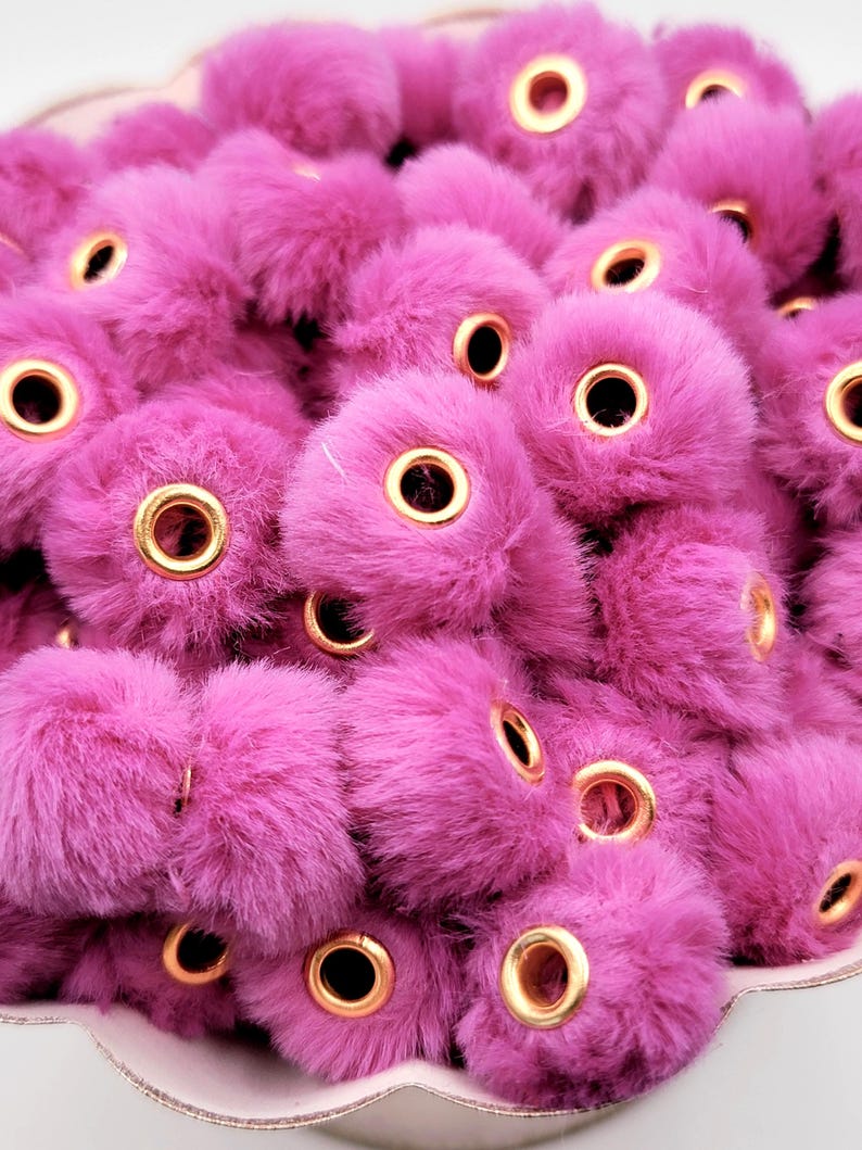 SET OF 10, Fuzzy Beads Spacer, Purple Pink Beads, Magenta Faux Fur ...