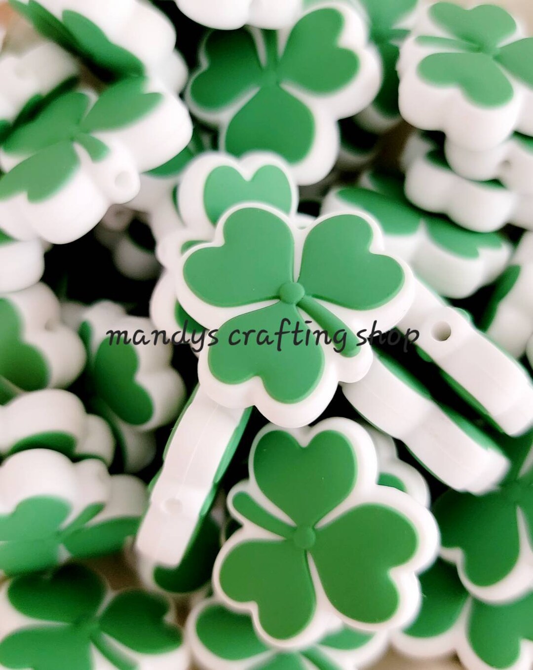 SET OF 2, Shamrock Silicone Focal Bead, St Patricks Day Focal Bead ...
