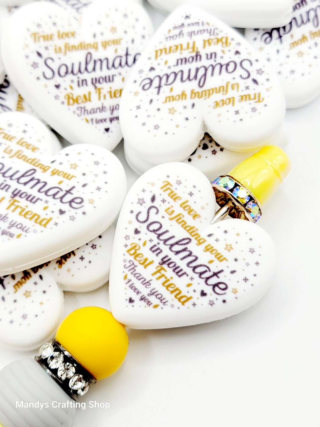 SET of 2, Soulmate True Friend Focal Print Silicone Bead, Best Friend ...