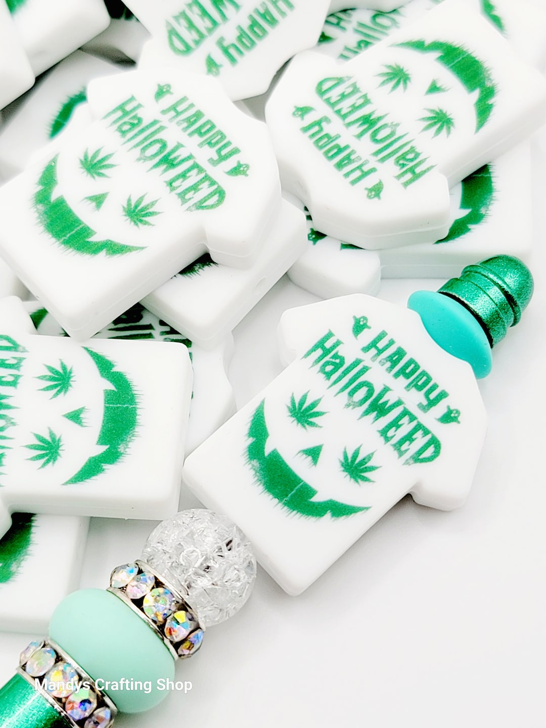 SET OF 2, Weed Focal Bead, Happy Halloweed Shirt Focal Bead, Marijuana ...