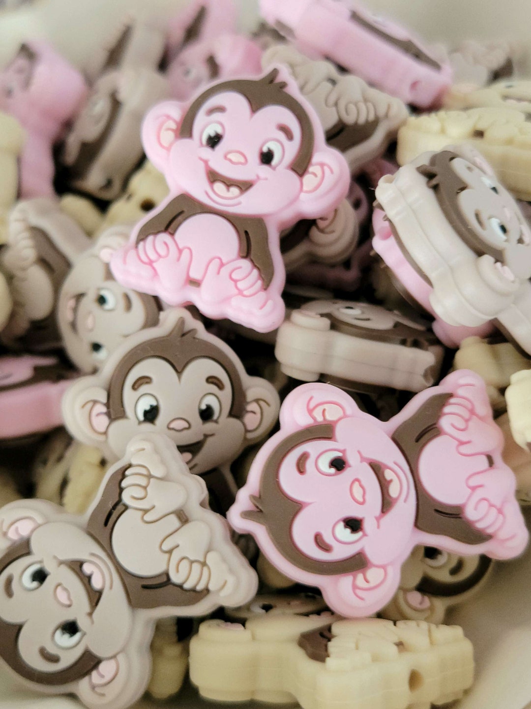 SET OF 2, Baby Monkey Silicone Bead, Focal Silicone Beads, Cute ...