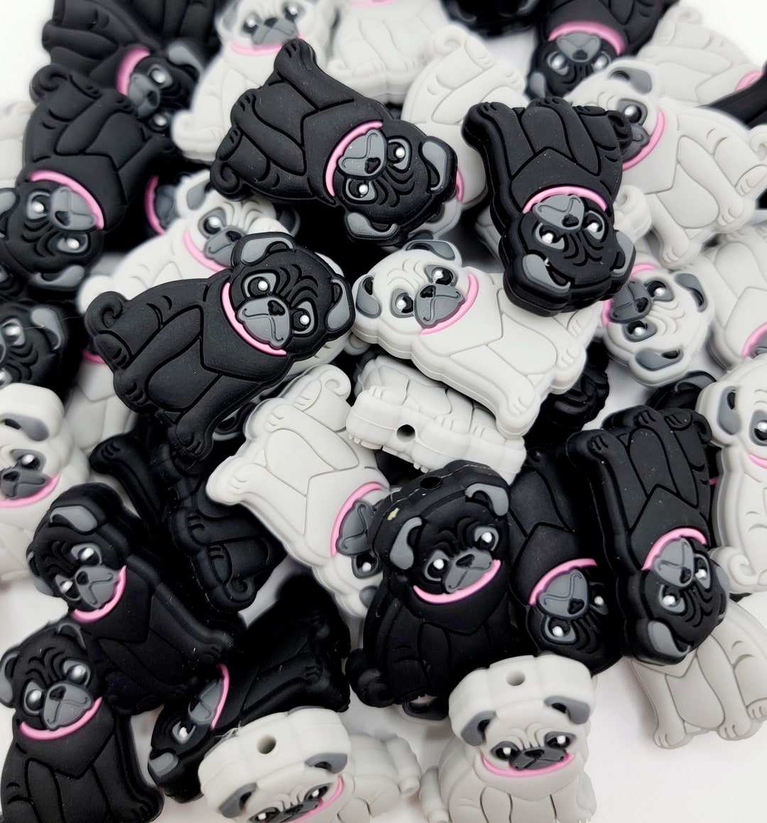 SET OF 2, Dog Focal Beads, Pug Silicone Beads, Animal Shape Focal ...
