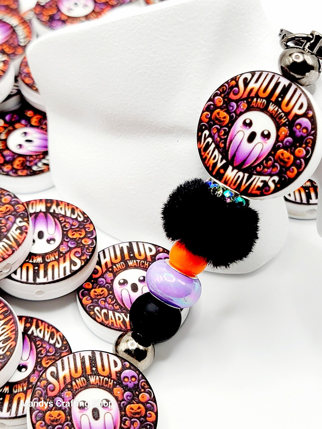 SET OF 2, Halloween Focal Bead, Ghost Focal Bead, Scary Movies Pen Bead ...