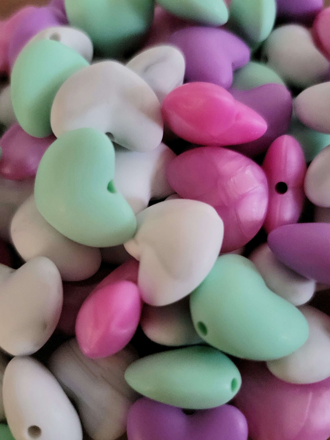 SET OF 4, Small Heart Silicone Bead, Heart Focal Silicone Bead ...