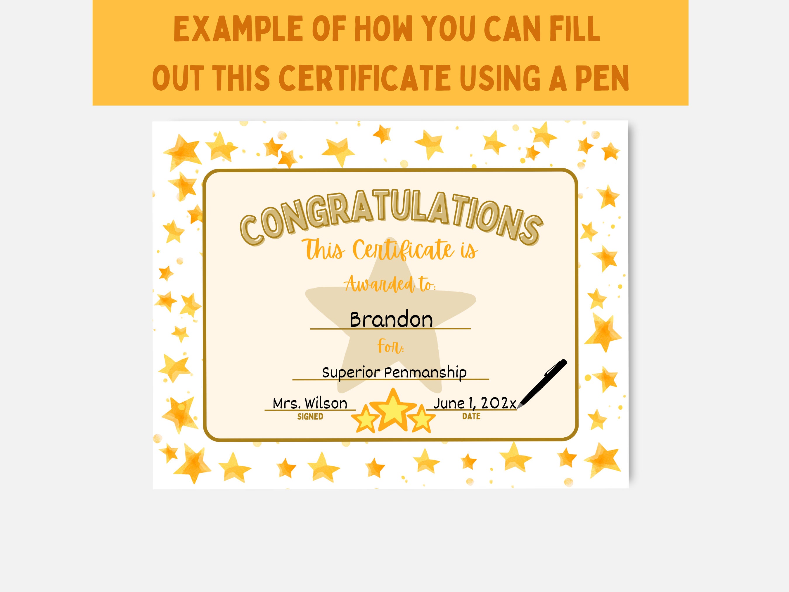Gold Star Certificate for Kids, Kids Congratulations Certificate ...