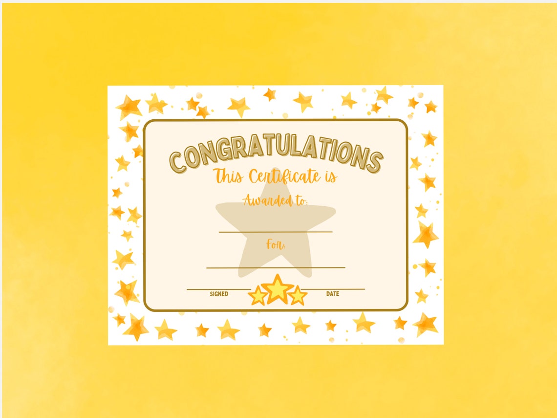 Gold Star Certificate for Kids, Kids Congratulations Certificate ...