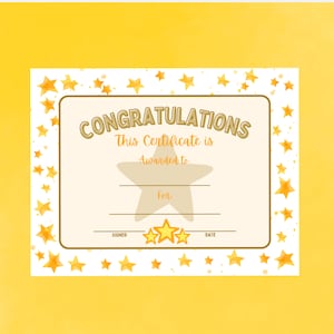 Gold Star Certificate for Kids, Kids Congratulations Certificate ...