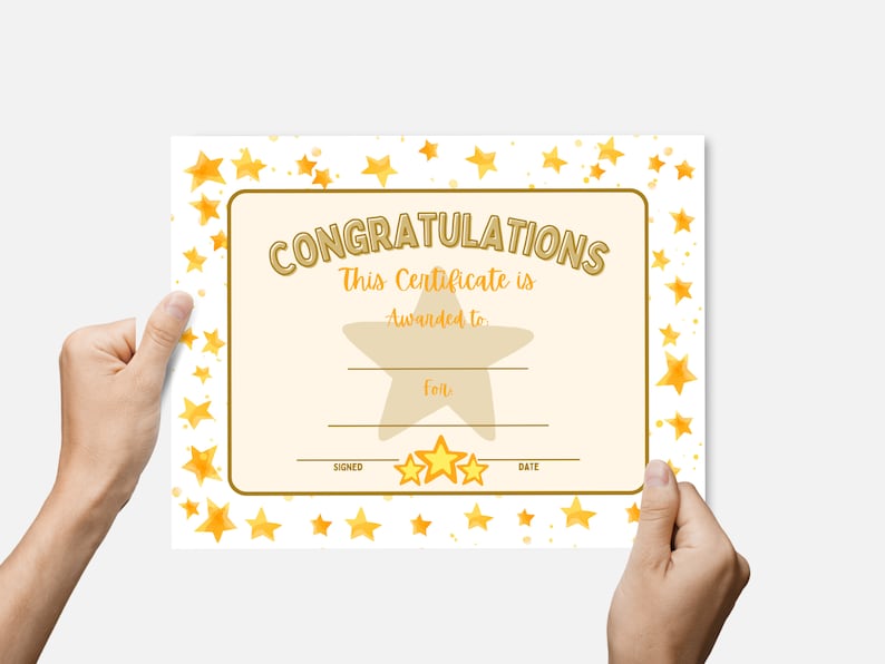 Gold Star Certificate for Kids, Kids Congratulations Certificate ...
