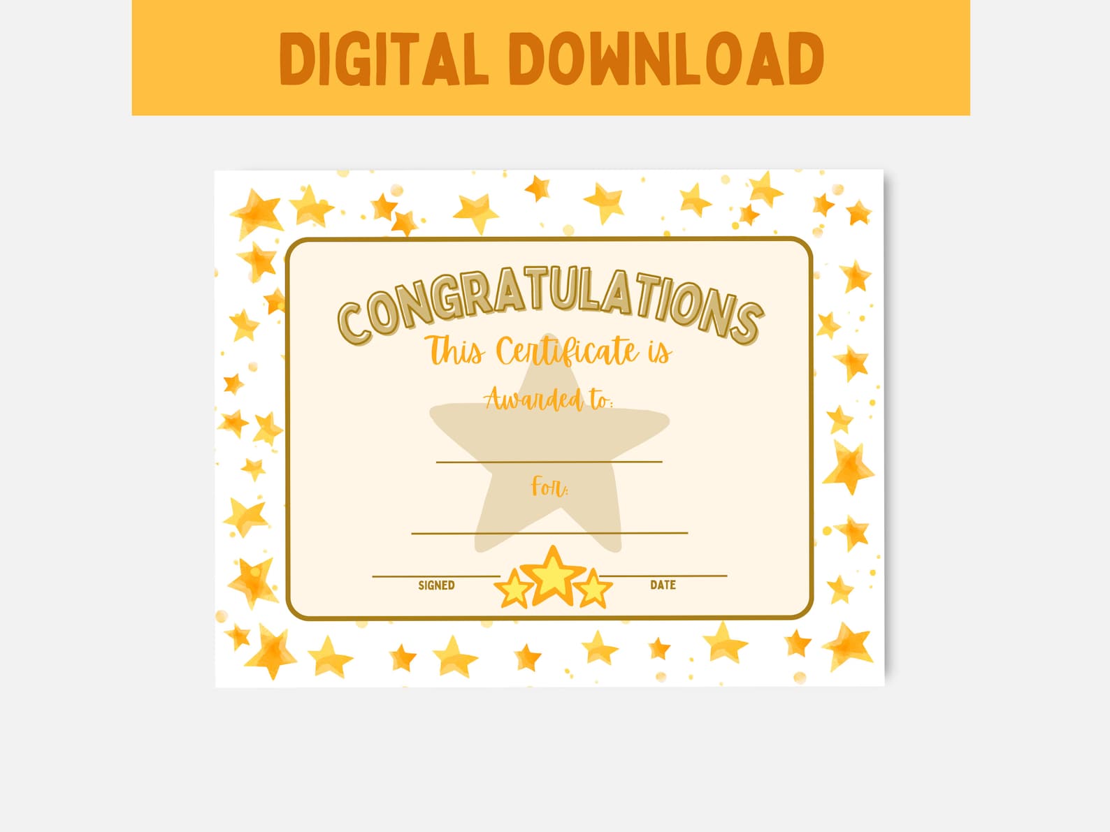 Gold Star Certificate for Kids, Kids Congratulations Certificate ...