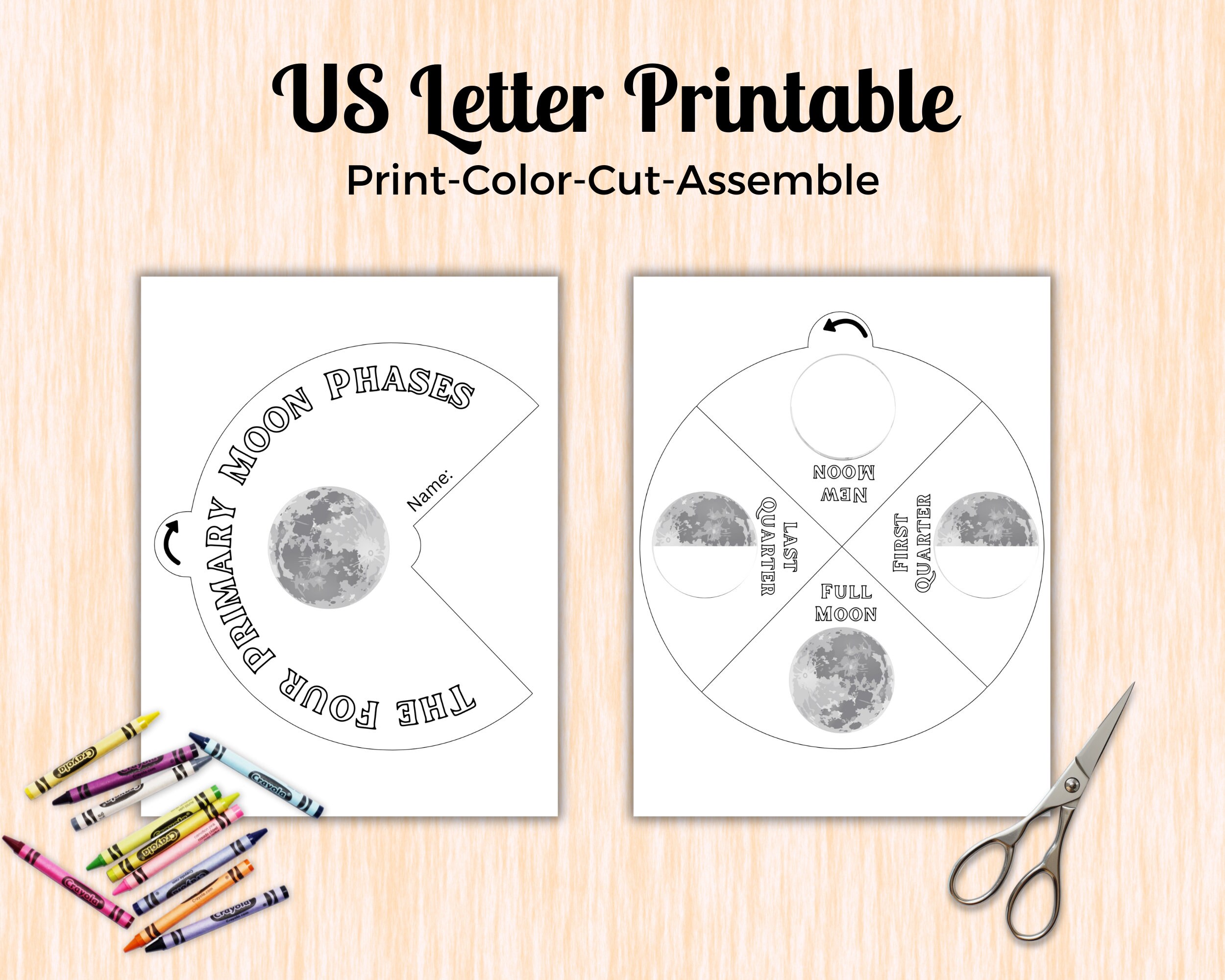 Primary Phases of the Moon Activity Spinner Printable, Educational ...