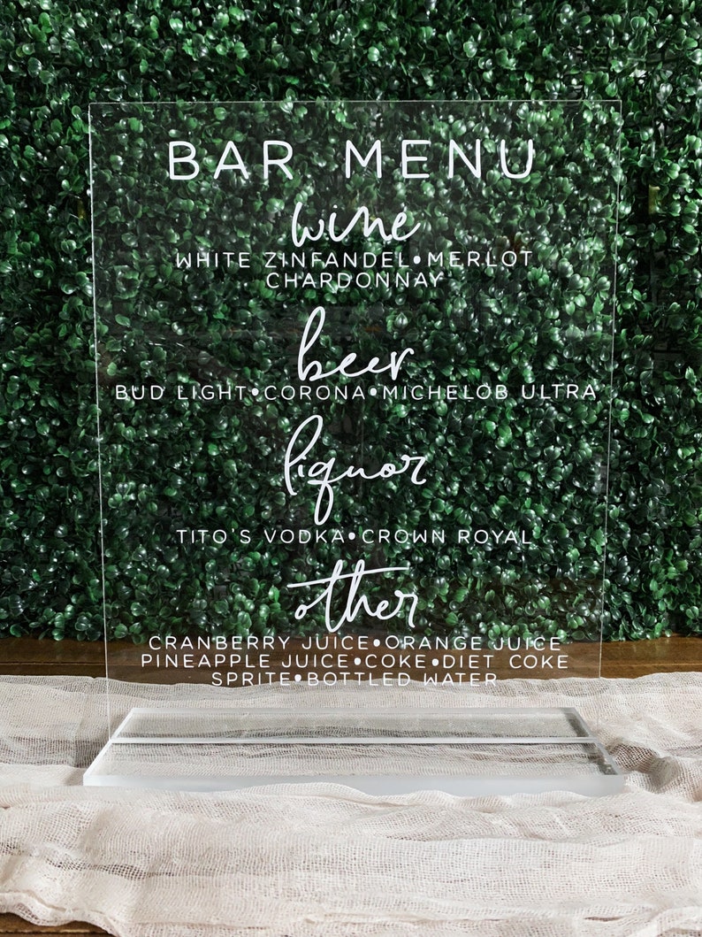 Bar Menu Sign Bar Menu Menu Sign Drink Menu Sign Acrylic - Etsy
