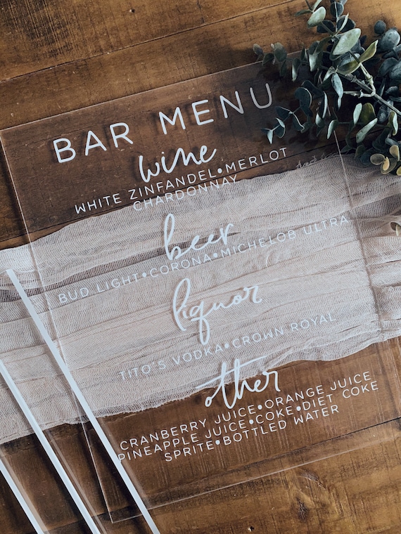 Bar Menu Sign Bar Menu Menu Sign Drink Menu Sign Acrylic | Etsy