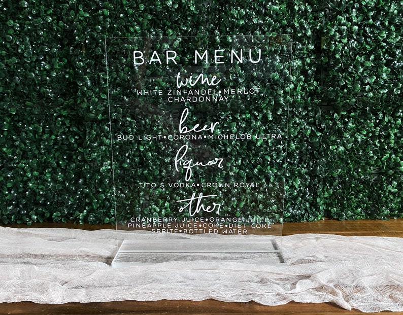Bar Menu Sign Bar Menu Menu Sign Drink Menu Sign Acrylic - Etsy
