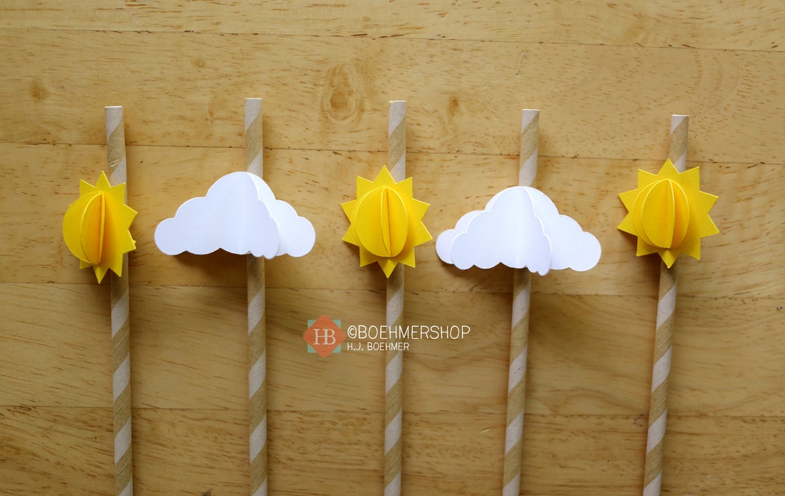 3D Sunshine Straw Toppers/3d Cloud and Sun Straw Toppers/sunny | Etsy