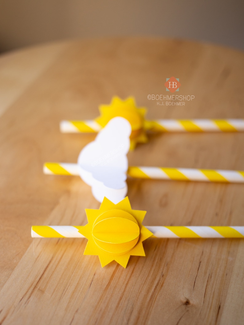 3D Sunshine Straw Toppers/3d Cloud and Sun Straw Toppers/sunny - Etsy