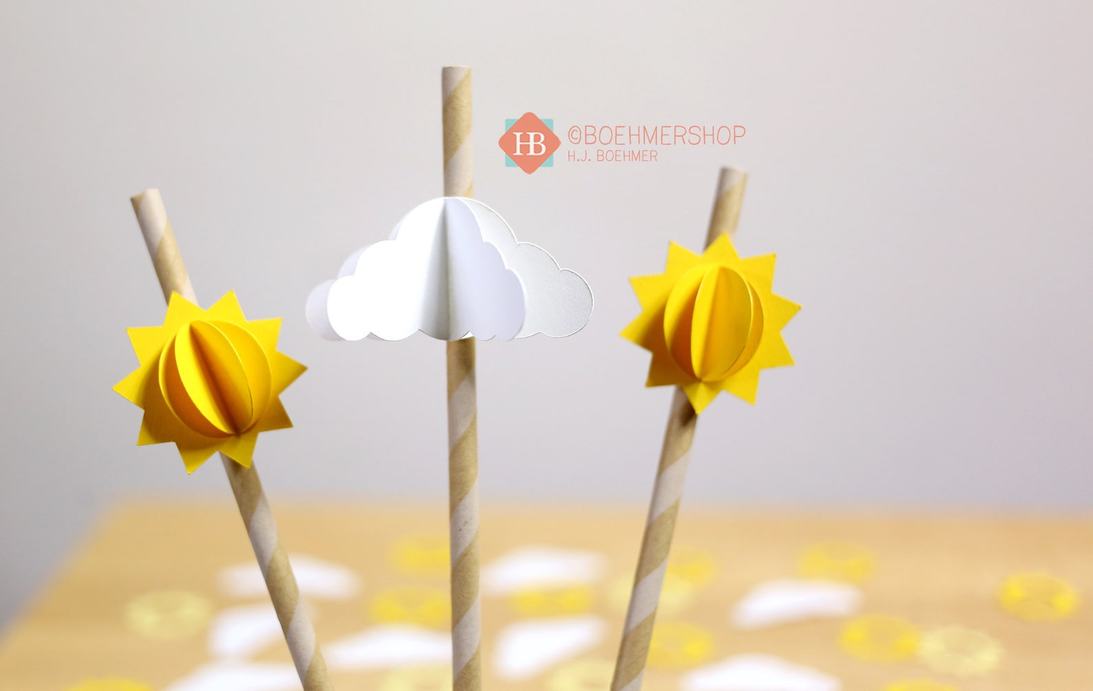 3D Sunshine Straw Toppers/3d Cloud and Sun Straw Toppers/sunny | Etsy