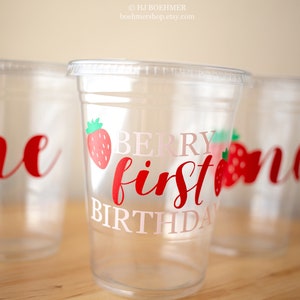 Strawberry Birthday Party Cups, Berry First Birthday, Disposable With ...