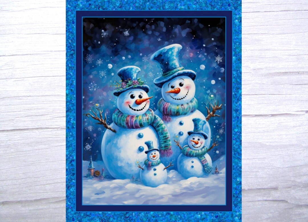Christmas Snow Family Snowmen Snowchild Snowwoman Quilt Panel Fabric ...