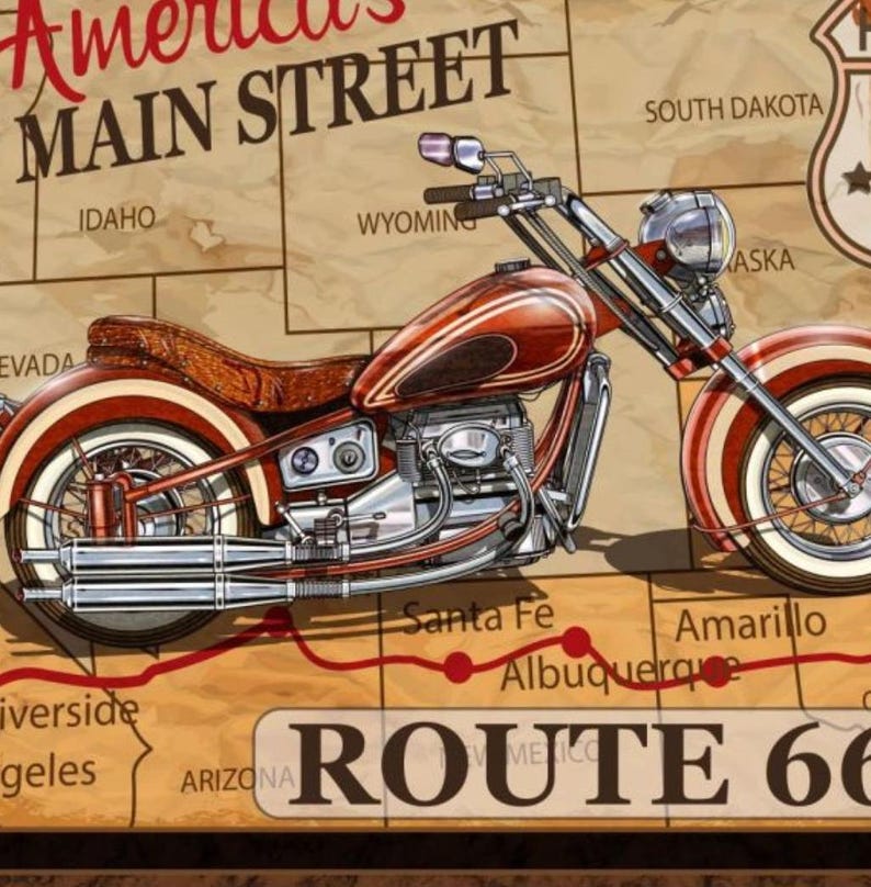 Route 66 Motorcycle Quilt Panel by MDG Fabrics 45 X 36 100% Cotton ...