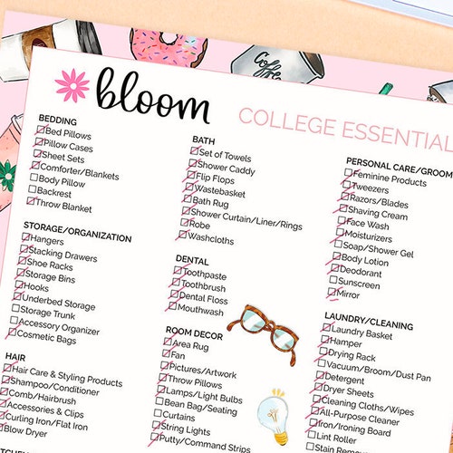 College Essentials Packing List Printable PDF 8.5x11 | Etsy