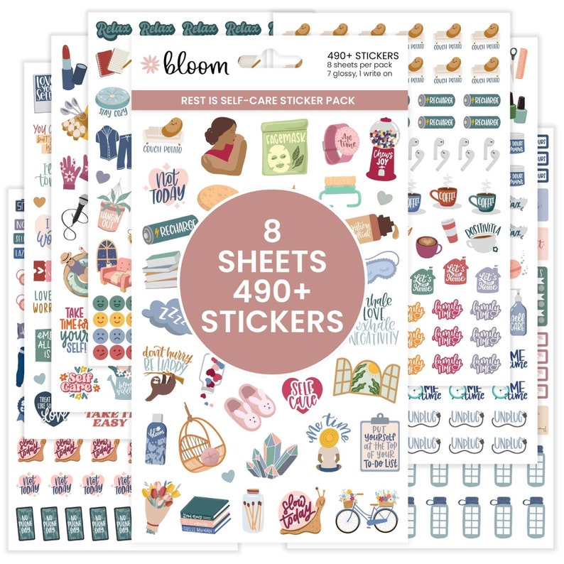Rest is Self-care Sticker Pack | 8-page Hand-drawn Repositionable ...