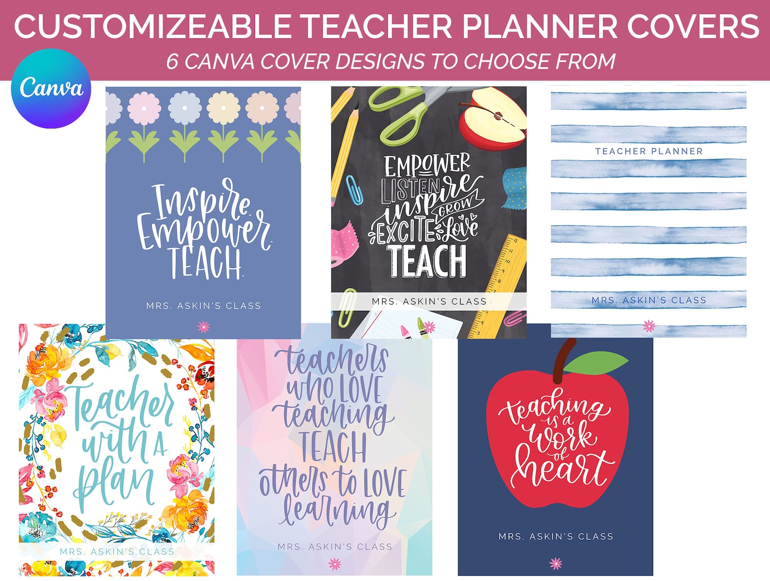 Customizable Teacher Planner Covers Canva Template - Etsy