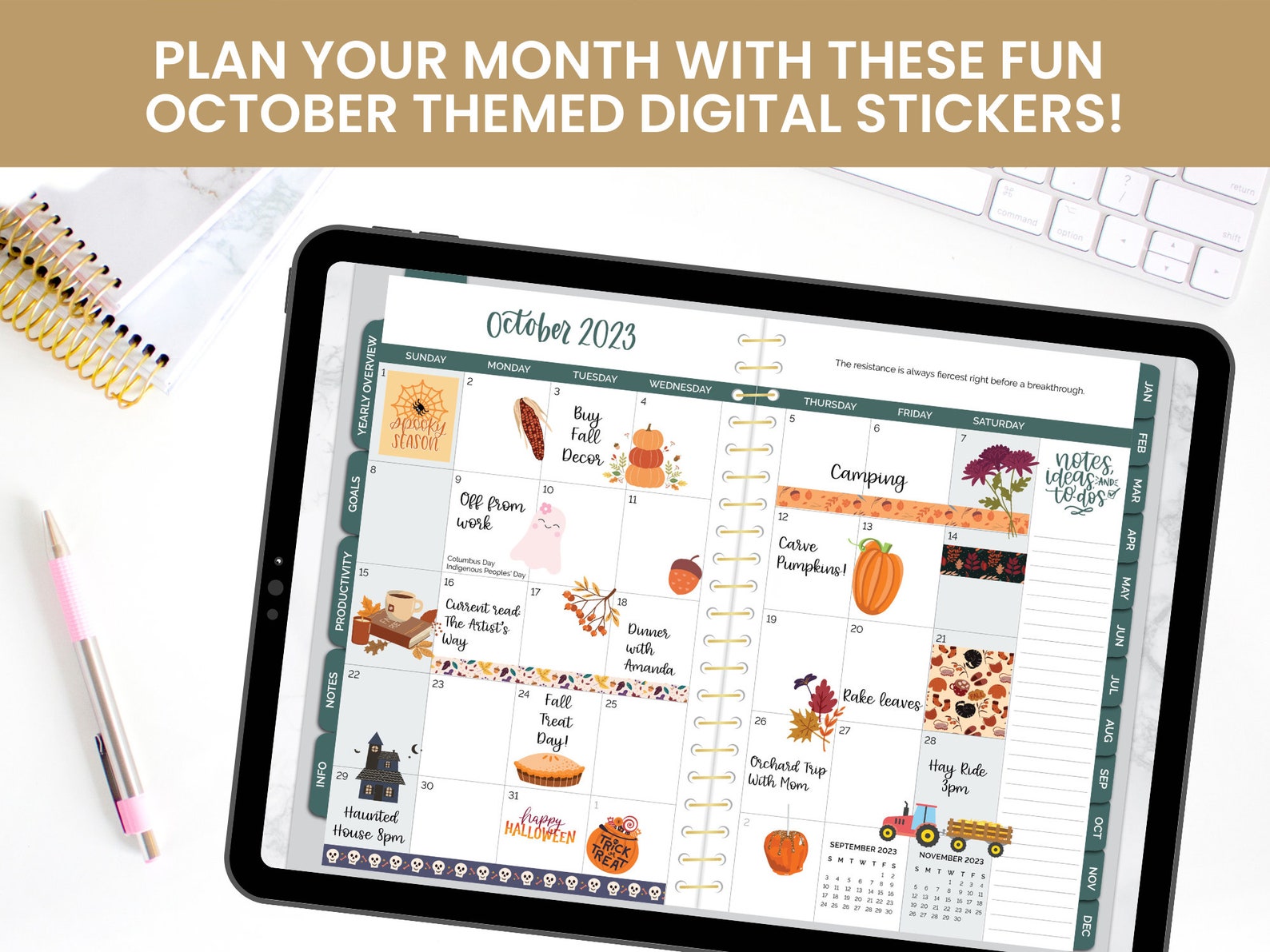 October Stickers, Digital Stickers, Goodnotes Stickers, PNG Stickers ...