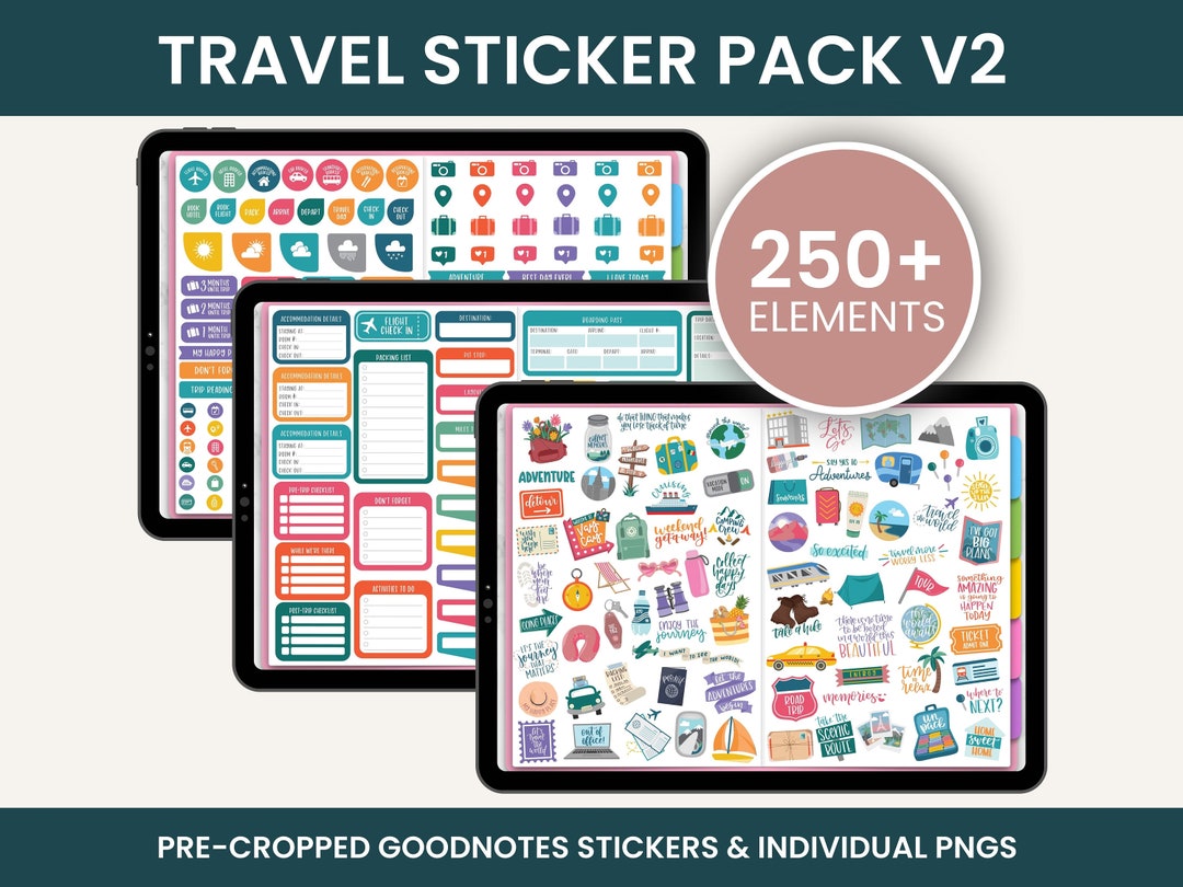 TRAVEL STICKER PACK V2, Digital Stickers, Digital Planner Stickers ...