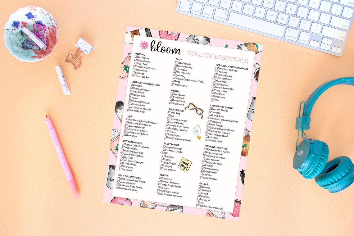 College Essentials Packing List Printable PDF 8.5x11 | Etsy