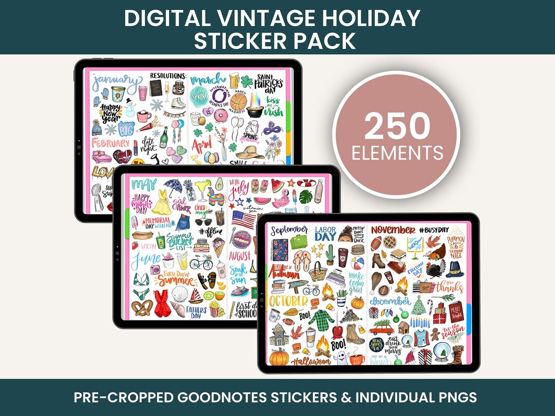 Vintage Holiday Digital Stickers | Hand-drawn Seasonal Pngs and ...
