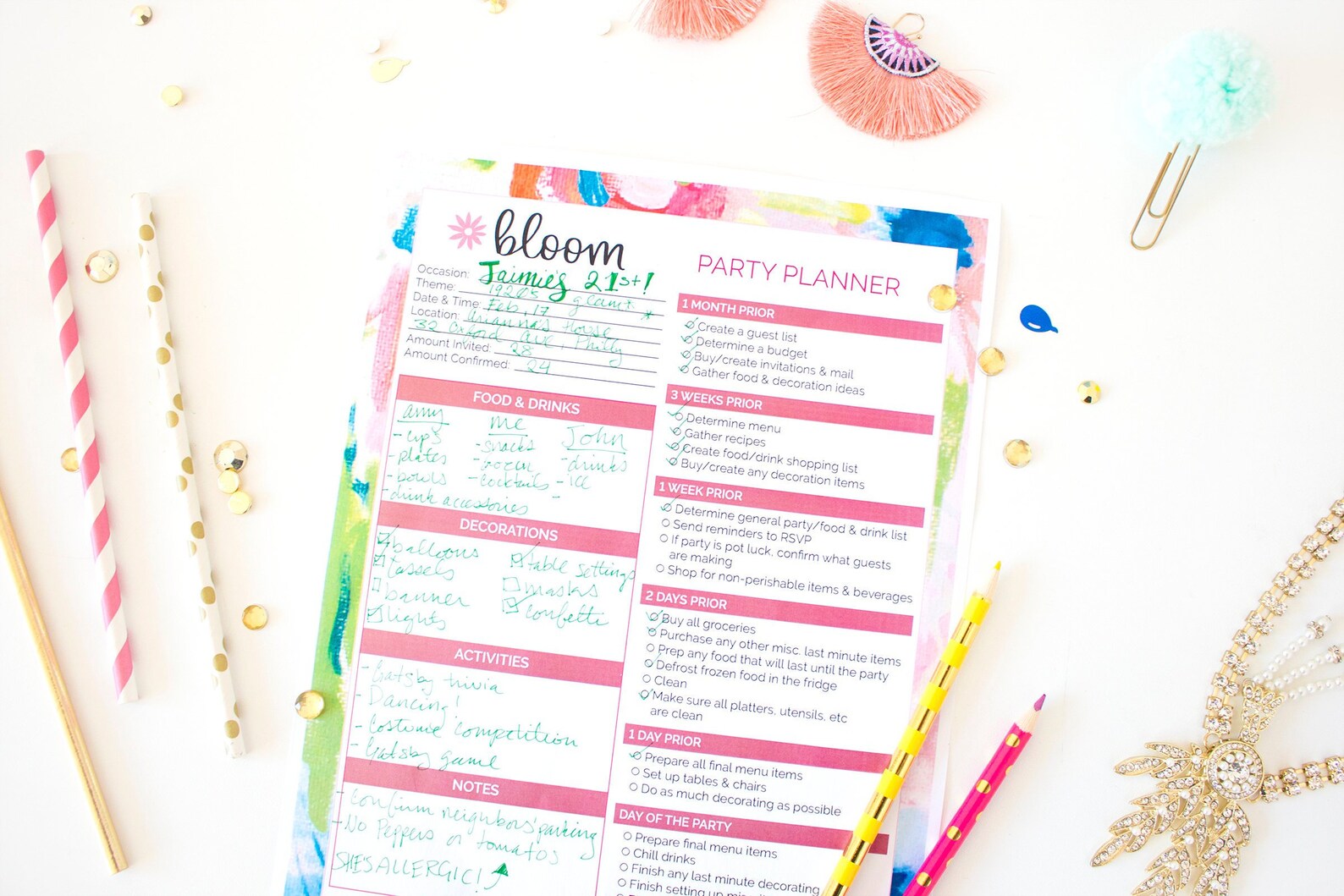 Party Planner and Party Planning Checklist - Printable PDF - 8.5" X 11 ...