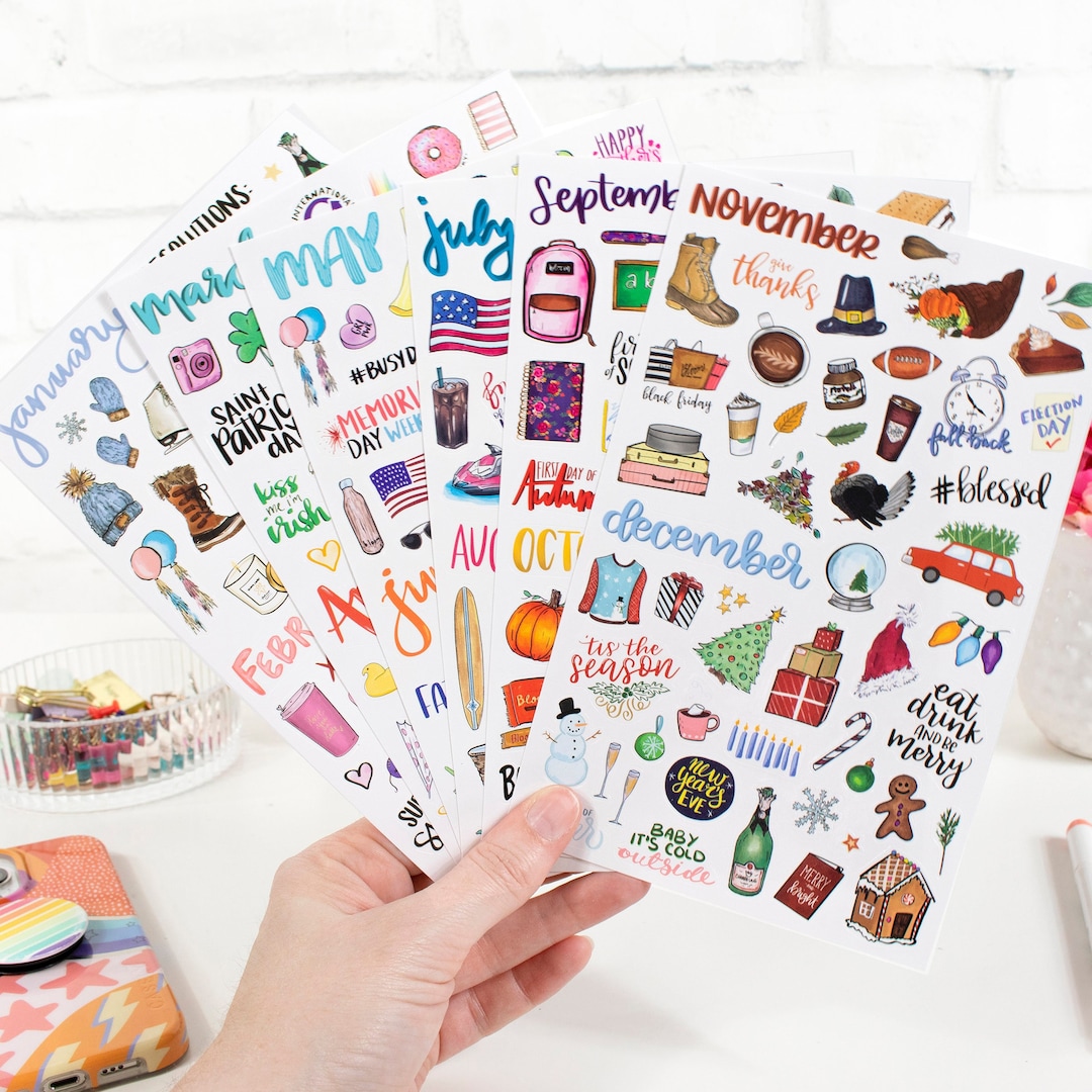 Vintage Holiday Planner Stickers – Hand Drawn Seasonal Sticker Pack – 6 ...