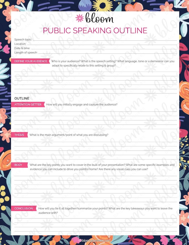 Printable Public Speaking Outline 2 Sided Speech Outline | Etsy