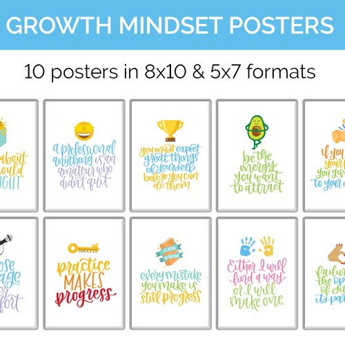 10 Printable Posters Growth Mindset for Teachers and - Etsy
