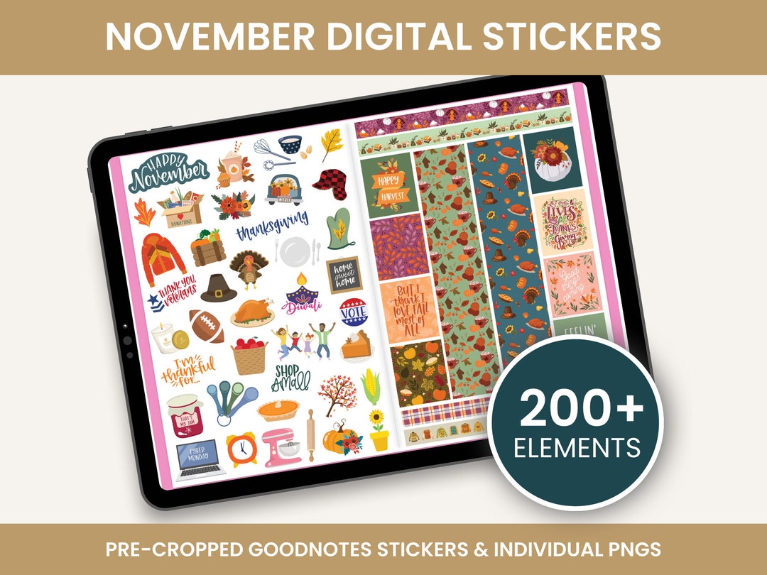 November Stickers, Digital Stickers, Goodnotes Stickers, PNG Stickers ...