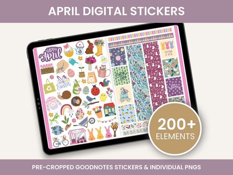 April Digital Stickers: Spring & Easter Planner Kit (goodnotes, PNG) - Etsy