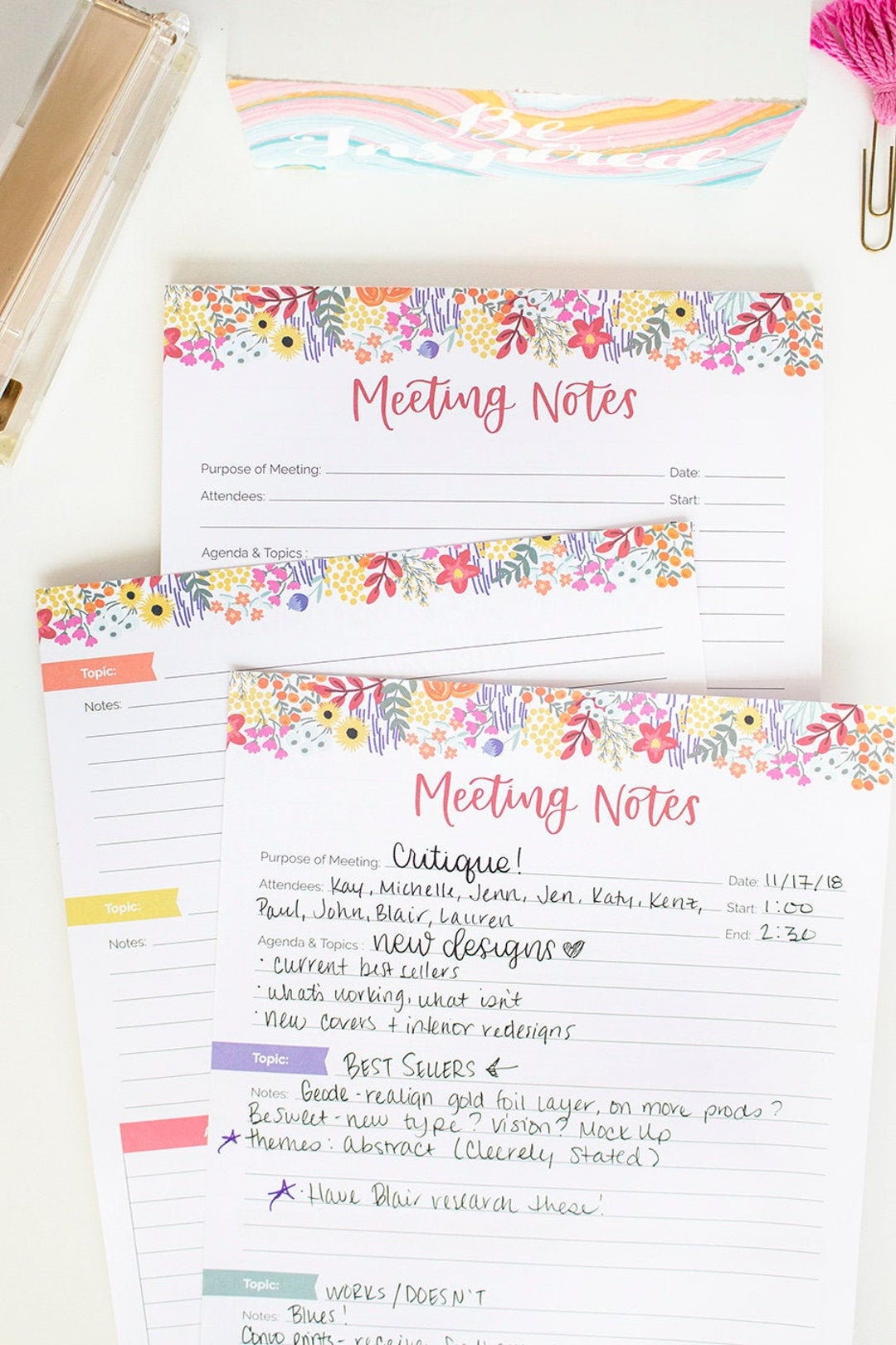Planning Pad, 8.5" X 11", Double Sided Meeting Notes, Floral Dots - Etsy