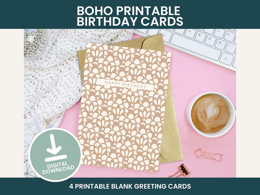 Boho Pattern Birthday Cards - Printable Pdfs - 5 X 7" - Instant ...
