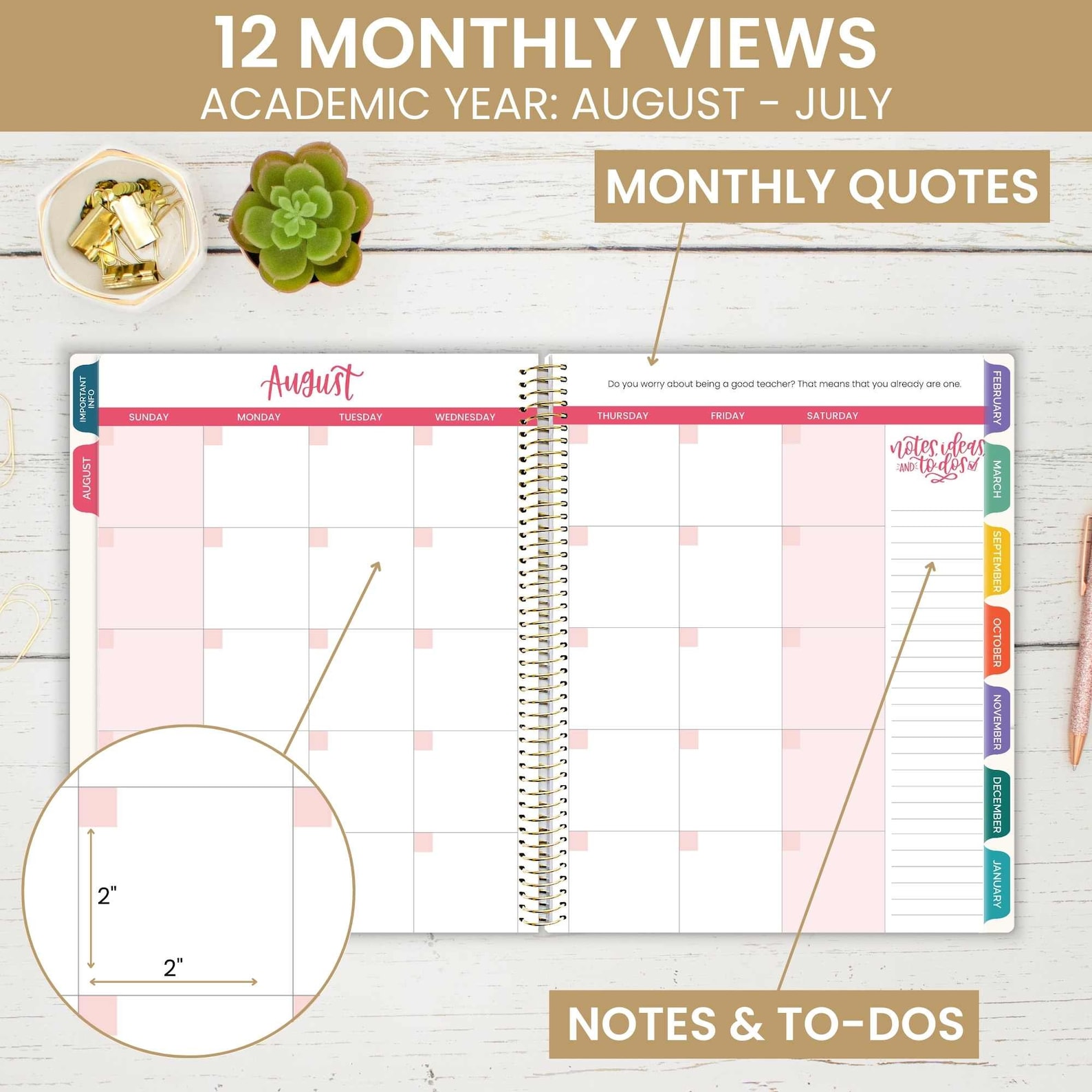 Teacher Planner & Lesson Planner, Bold + Bright Academic Year 12 Month ...