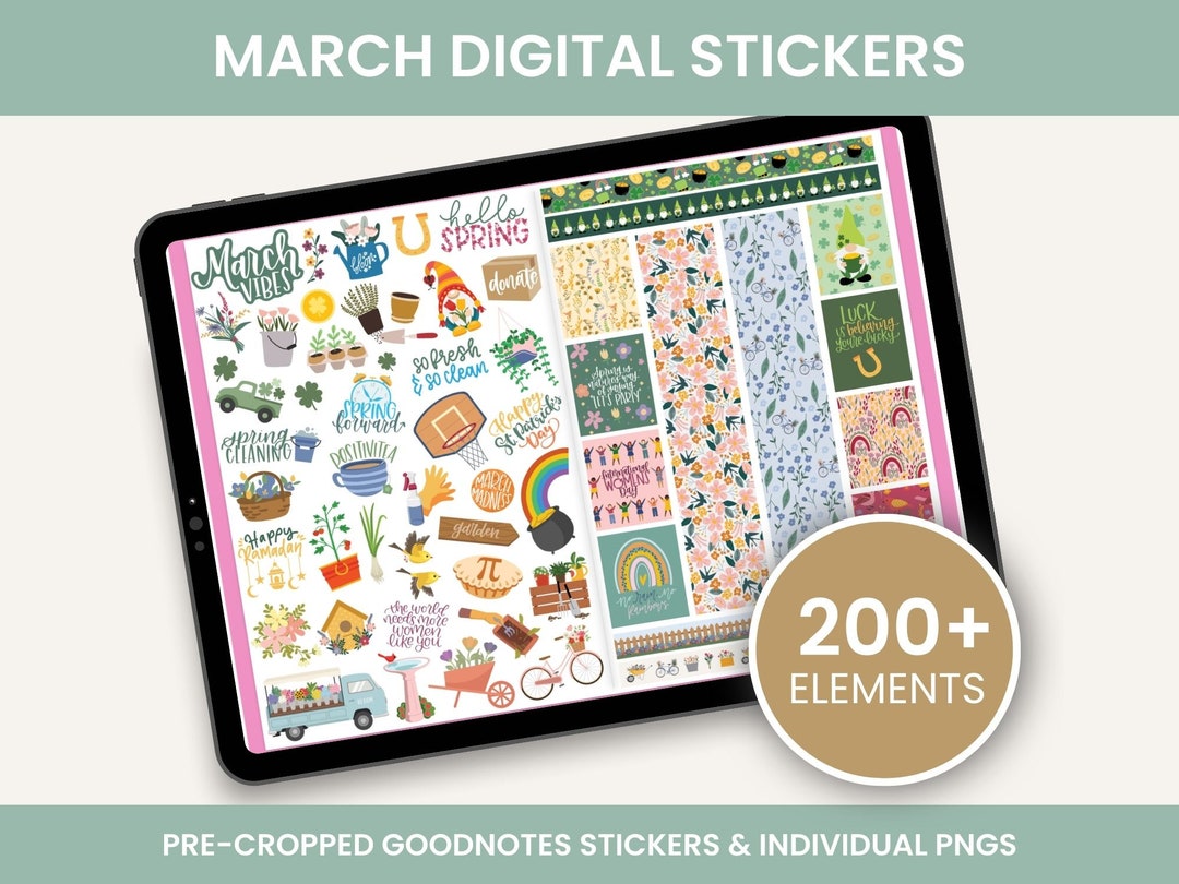 March Stickers, Digital Stickers, Goodnotes Stickers, PNG Stickers ...