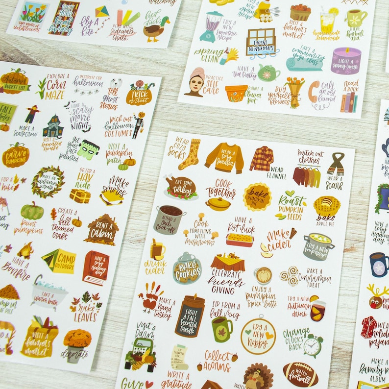 Seasonal Bucket List Sticker Pack | 8 Pages With 200+ Hand-drawn Spring ...