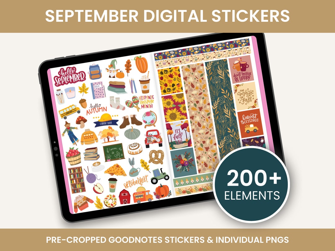 September Stickers, Digital Stickers, Goodnotes Stickers, PNG Stickers ...