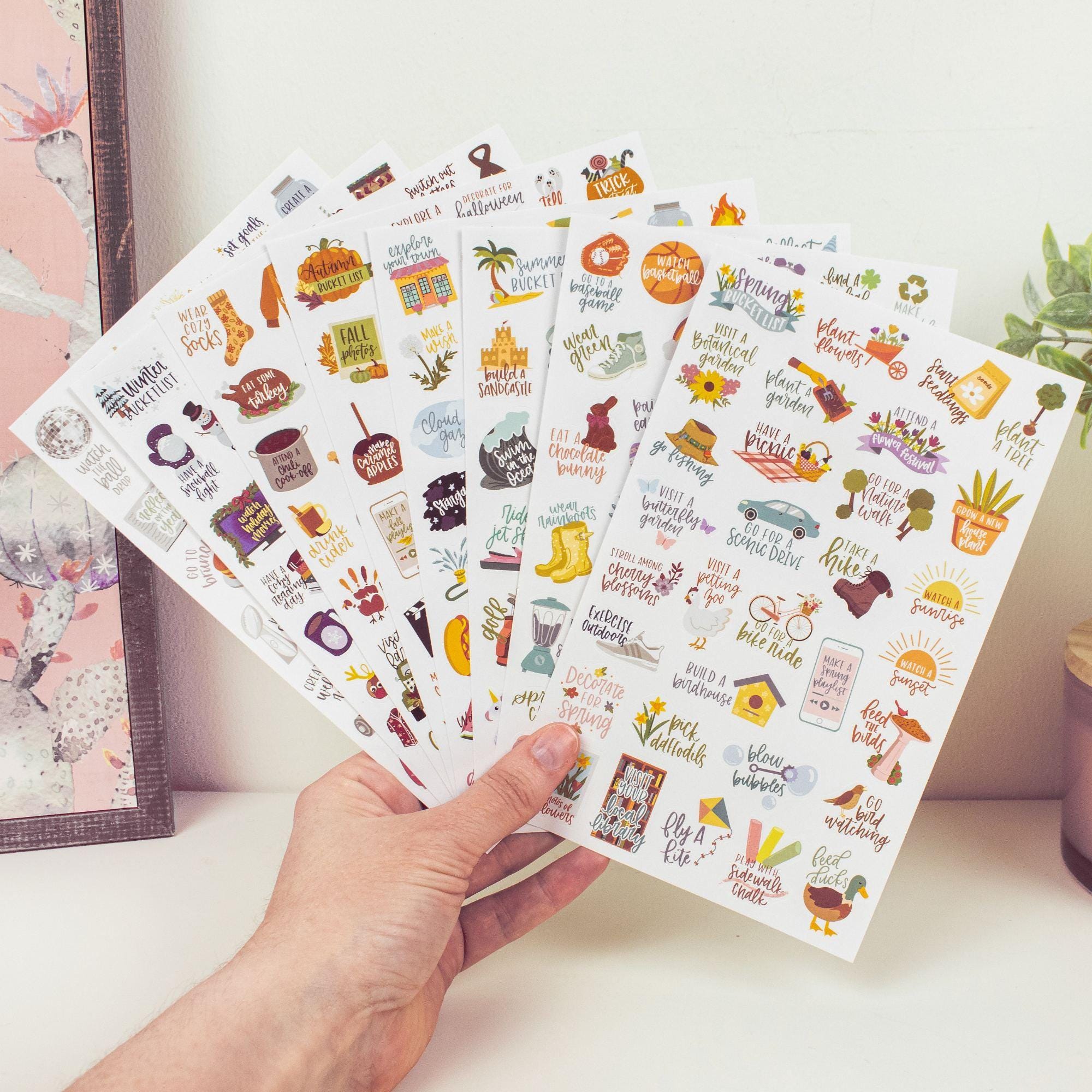 Seasonal Bucket List Sticker Pack | 8 Pages With 200+ Hand-drawn Spring ...