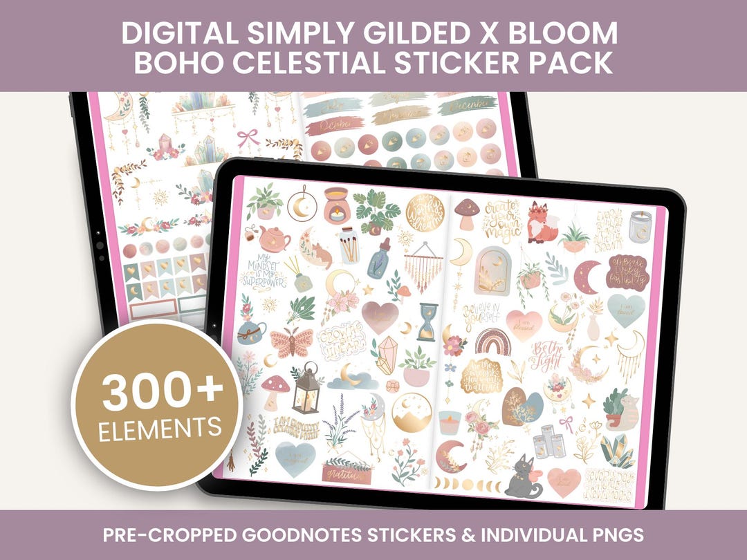 Simply Gilded X Bloom Boho Celestial Digital Sticker Pack, Planner ...