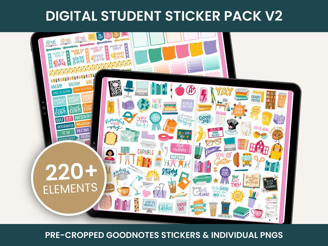 Student Stickers V2, Digital Stickers, Goodnotes Stickers, PNG Stickers ...